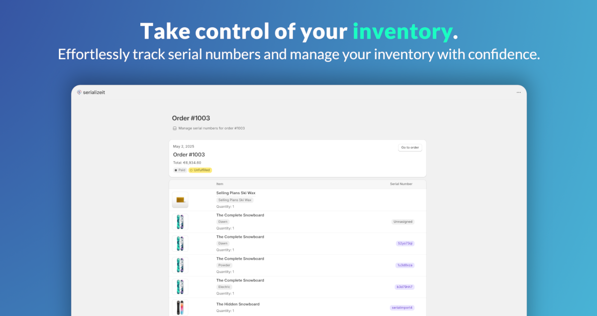 SerializeIt - Shopify Serial Number Tracking App | Inventory Management